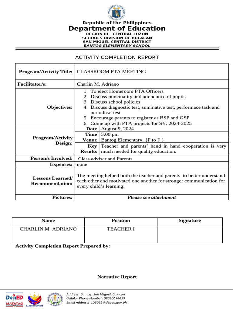 1ST PTA MEETING 24-25 | PDF | Teachers | Learning