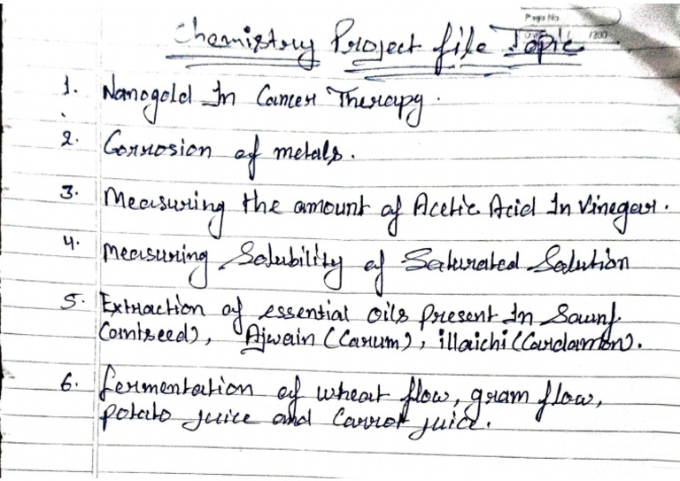 Chemistry Project File Topics Name | PDF
