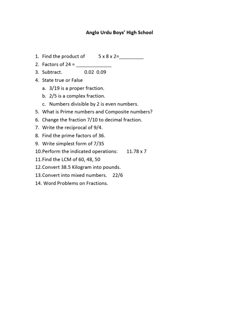 Sample Paper For Book II Test | PDF