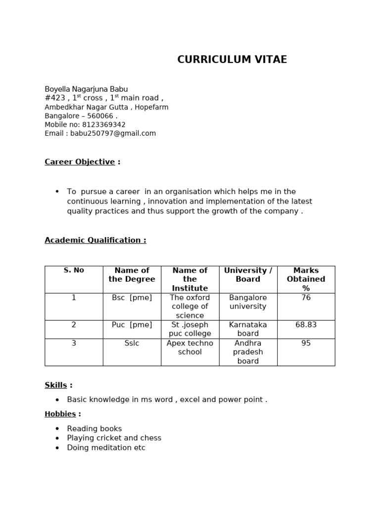 Boyella Nagarjuna Babu RESUME | PDF