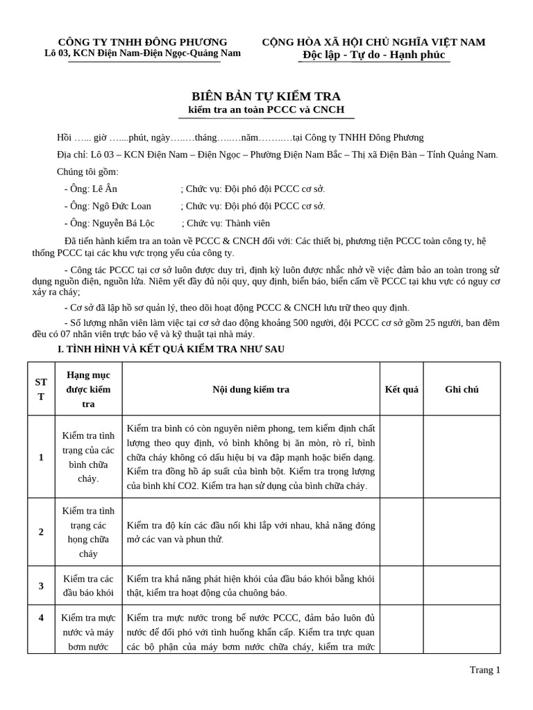 6. Biên bản tự kiểm tra PCCC | PDF