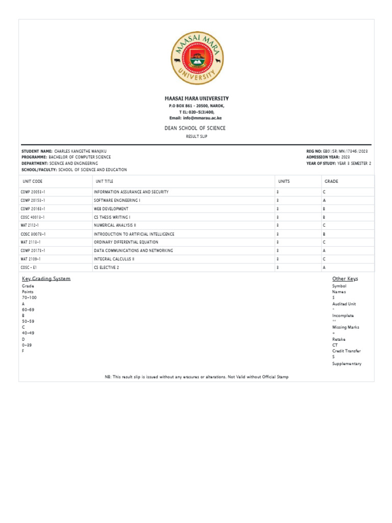 Maasai Mara University Transcript | PDF | Computer Science | Computing