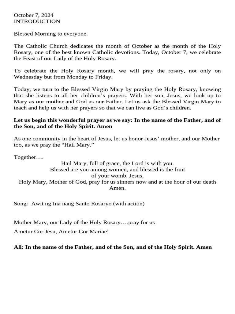 Oct.7 Rosary Month Intro Elem | PDF