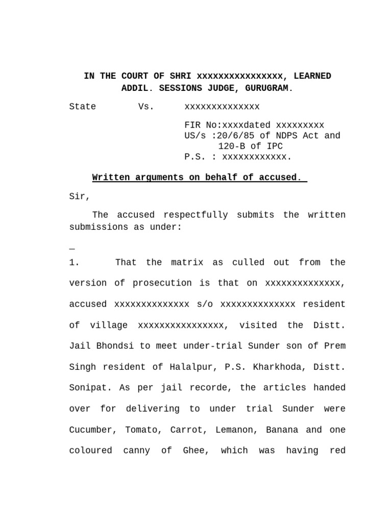 Written Argument On Behalf of Accused Criminal Case | PDF | Acquittal ...