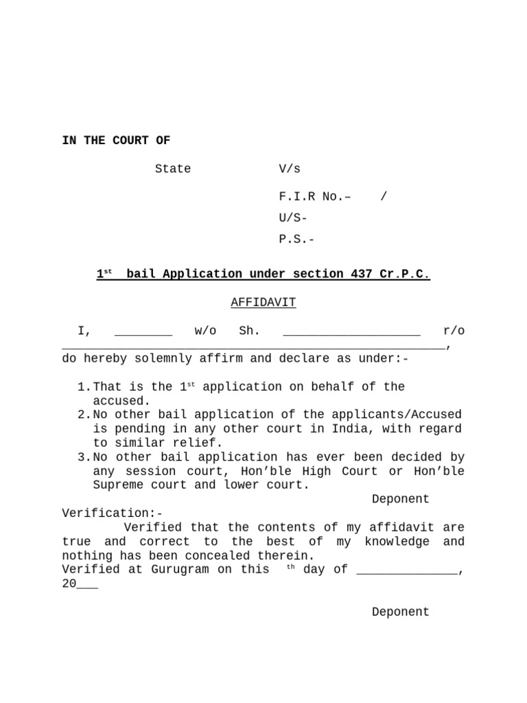 Bail Application Affidavit Lower Court | PDF