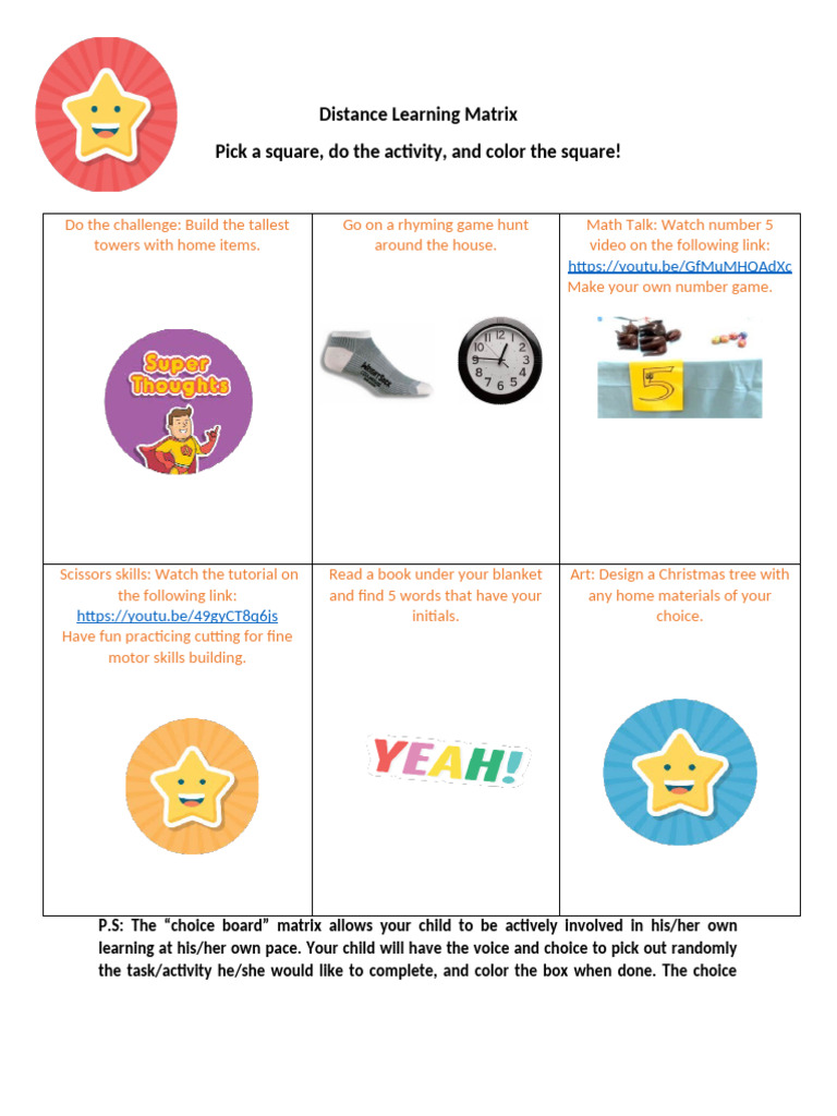 At Home Learning Choice Board | PDF