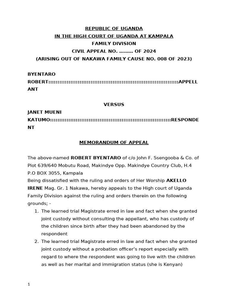 Appeal Against Joint Custody Ruling | PDF