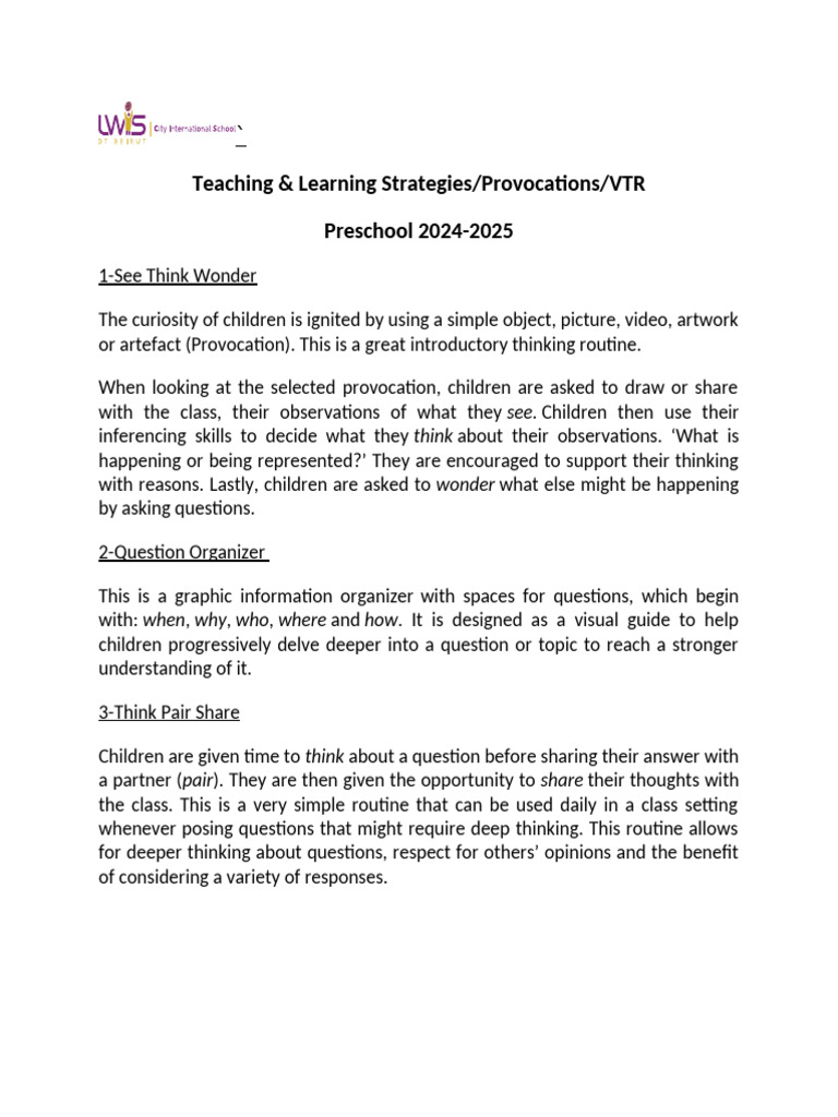 Preschool Visible Thinking Routines | PDF | Reading Comprehension ...