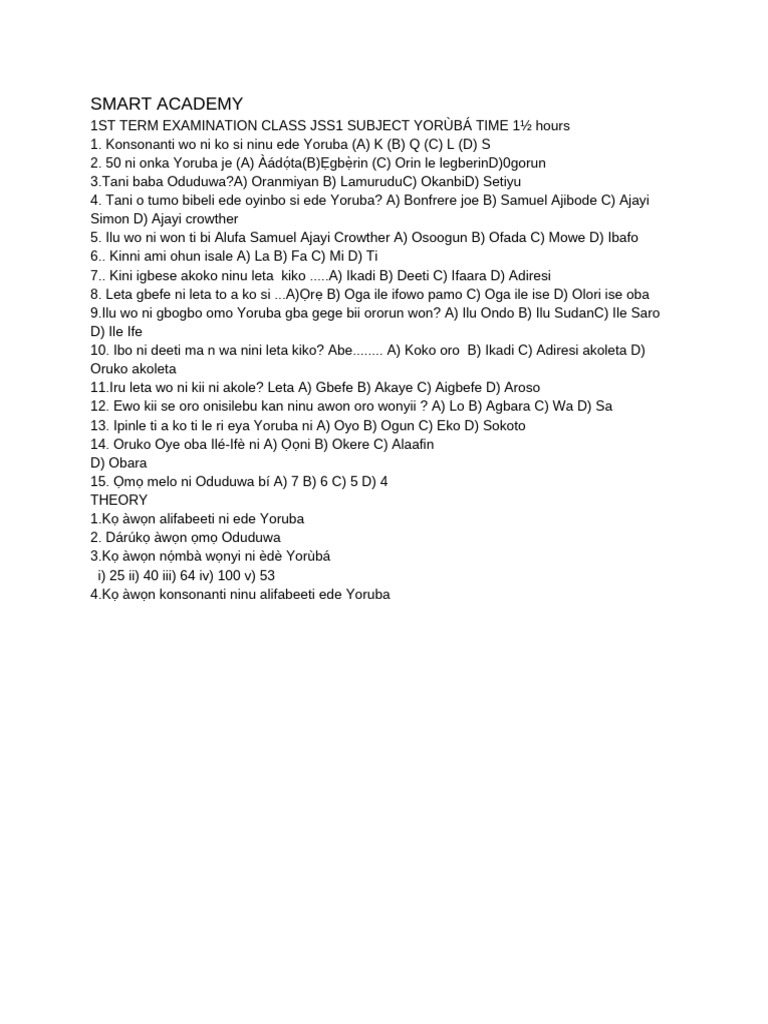 Yorùbá JSS 1 | PDF