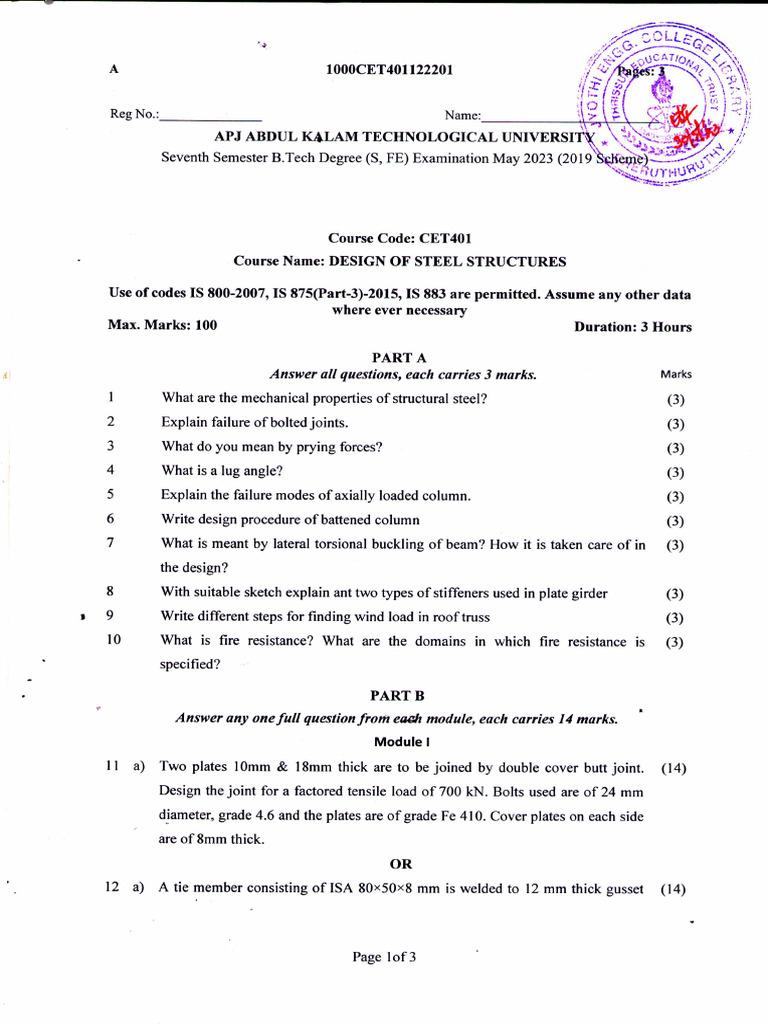 B.Tech Steel Structures Exam | PDF | Column | Beam (Structure)