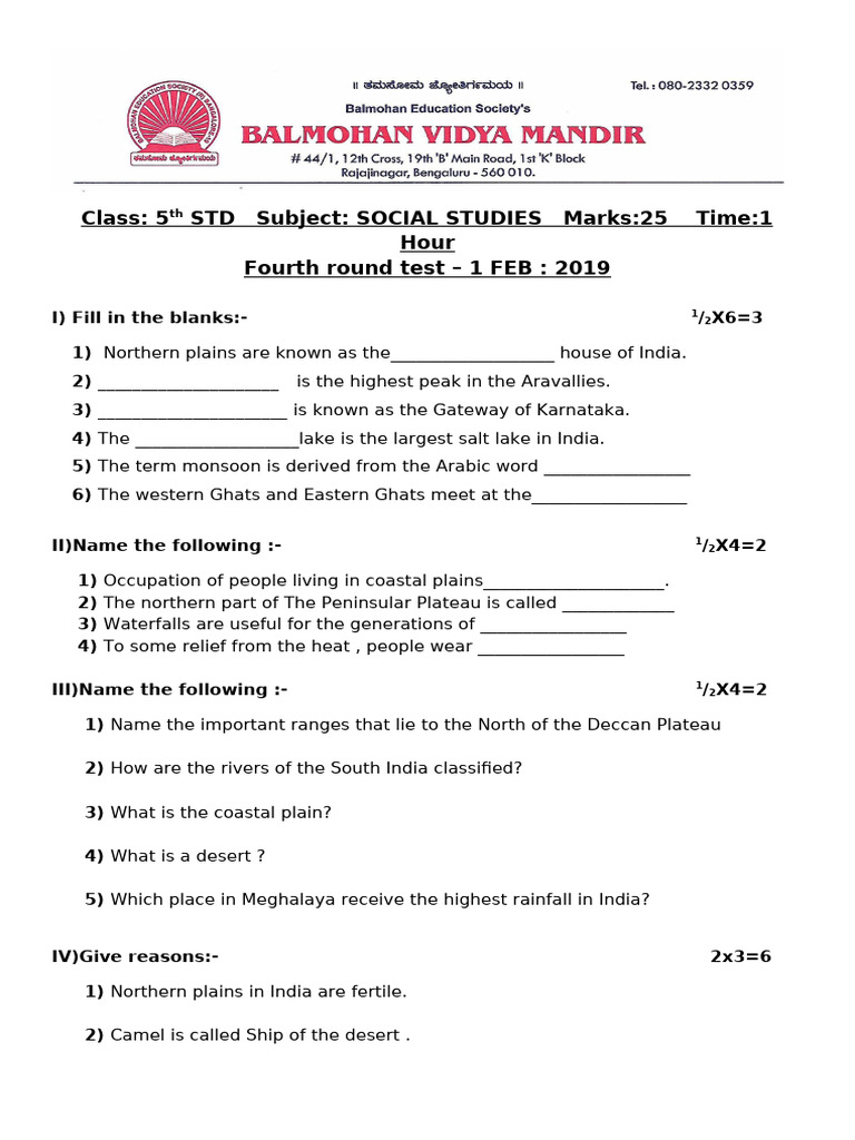 Class 5 - Social Studies | PDF