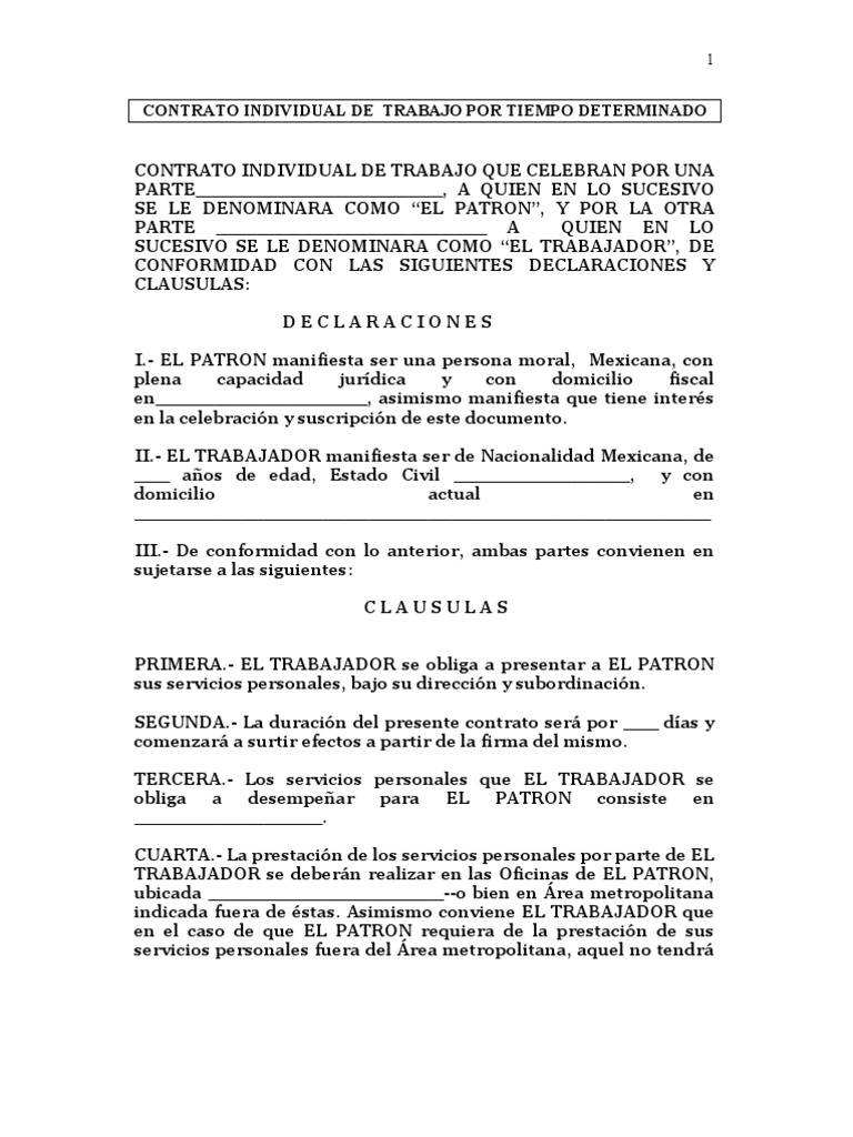 Machote de Contrato Laboral en México | PDF | Salario | Instituciones ...
