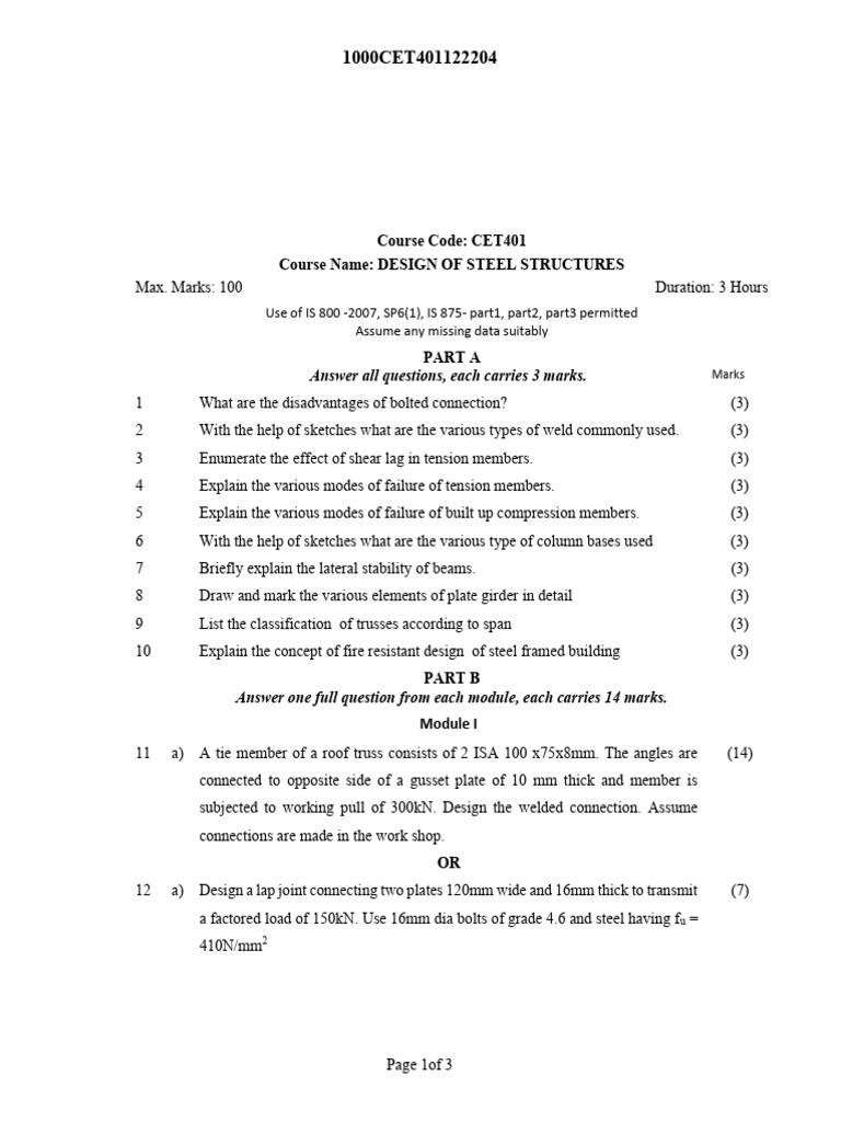 CET401-QP (3) | PDF | Truss | Structural Engineering