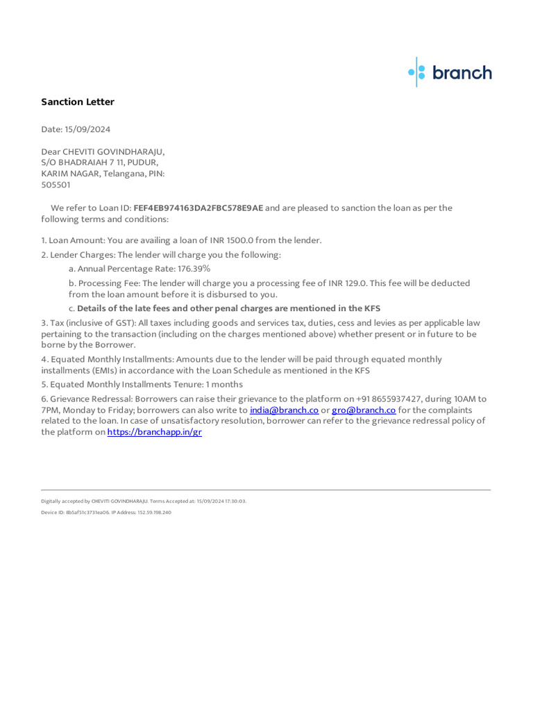 Sanction Letter | PDF