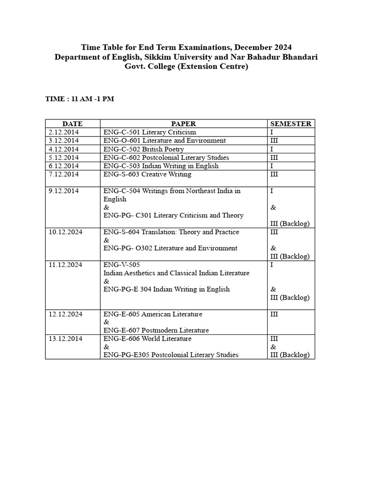 English Department_Time Table-1 | PDF English Department_Time Table-1 | PDF
