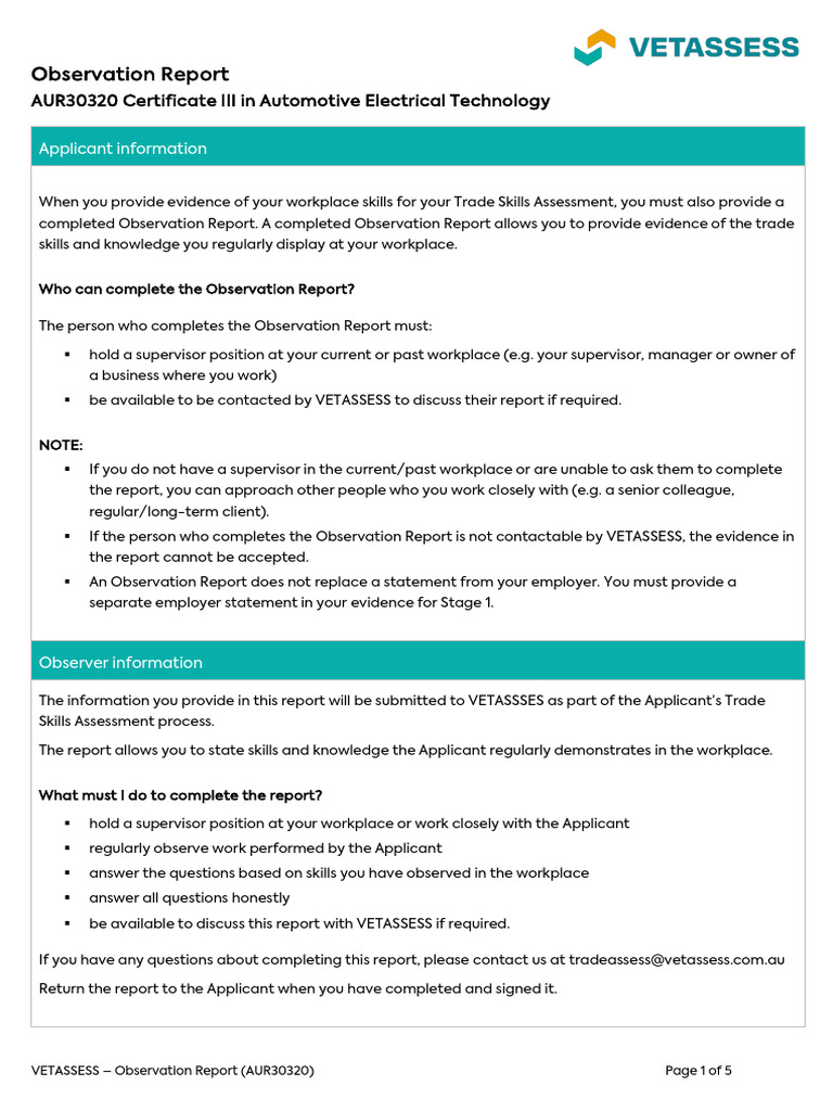 AUR30320 (Automotive Electrical) - Observation Report | PDF | Vehicles ...