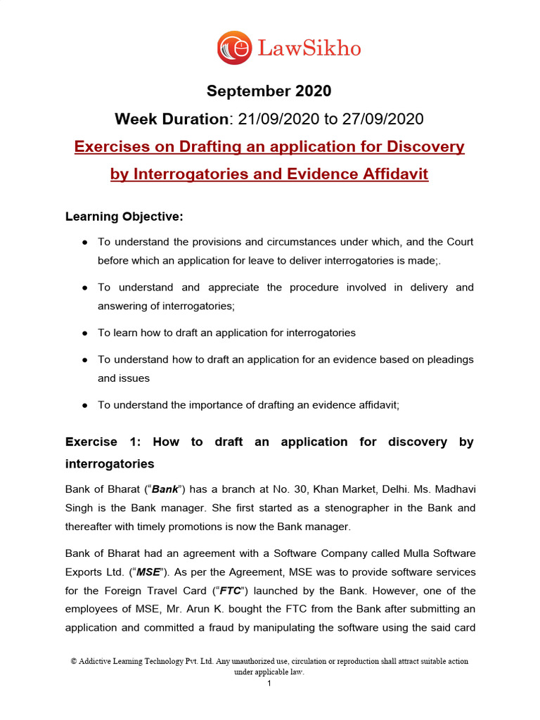 Weekly Exercise on Drafting an application for Discovery by ...