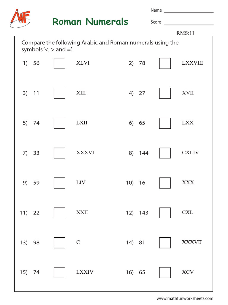Compare Arabic and Roman Numerals | PDF