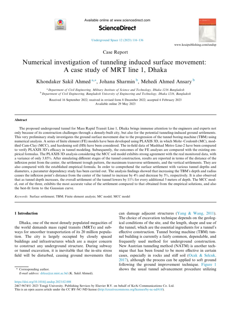 Dhaka Metro Line 1 - Numerical Modelling For Tunnel Section | PDF | Stress (Mechanics) | Tunnel