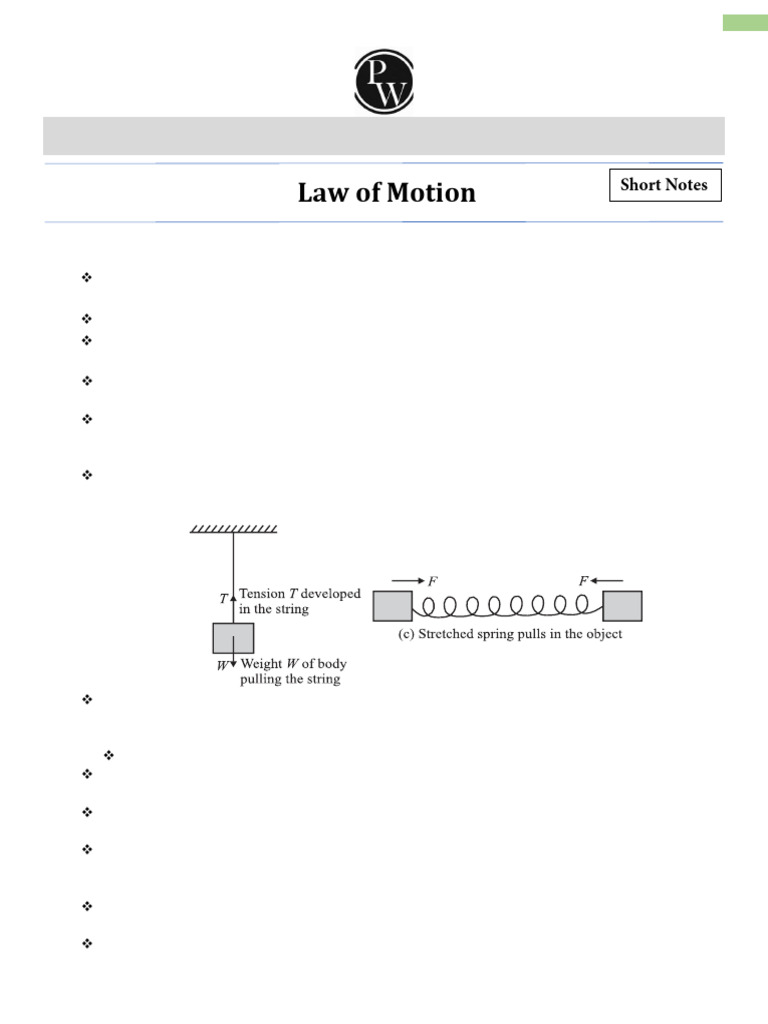 Laws of Motion: Short Notes (Only PDF) - Radiant 2025 | PDF | Force | Mass