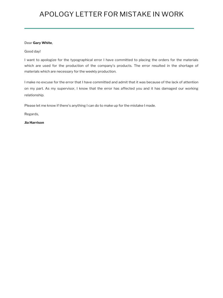 Apology Letter for Work Mistake | PDF