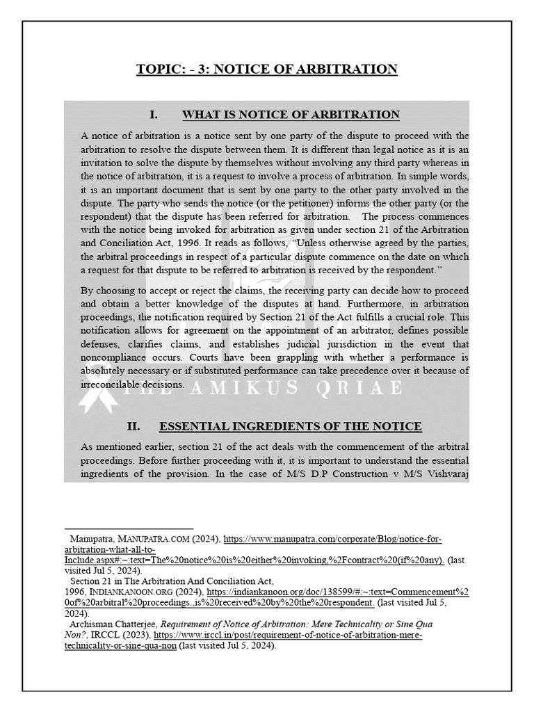 Topic 3 - Notice of Arbitration | PDF | Arbitral Tribunal | Arbitration