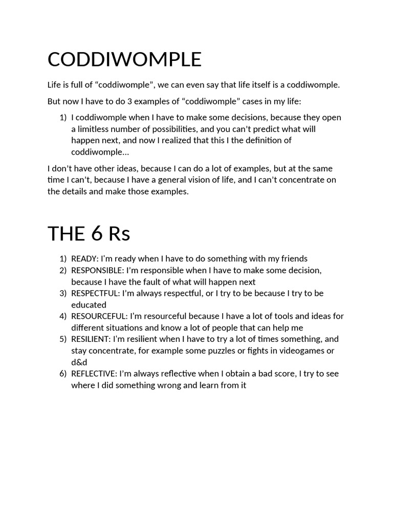 CODDIWOMPLE and 6 Rs | PDF