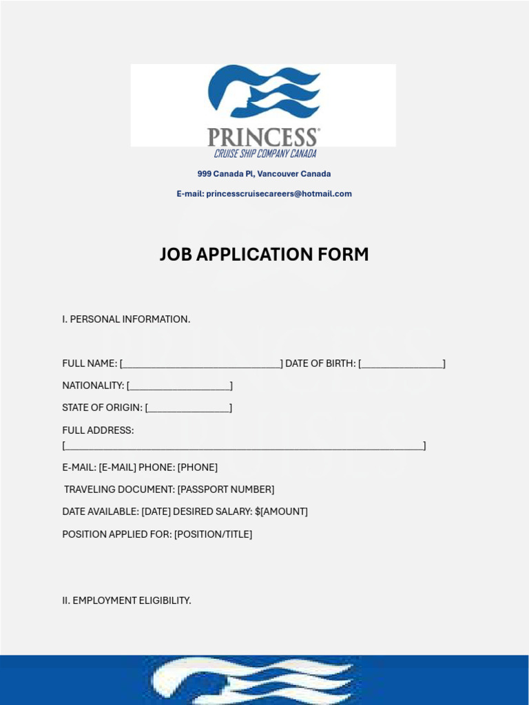 Princess Cruise Application Form 2024 | PDF | Justice | Crime & Violence