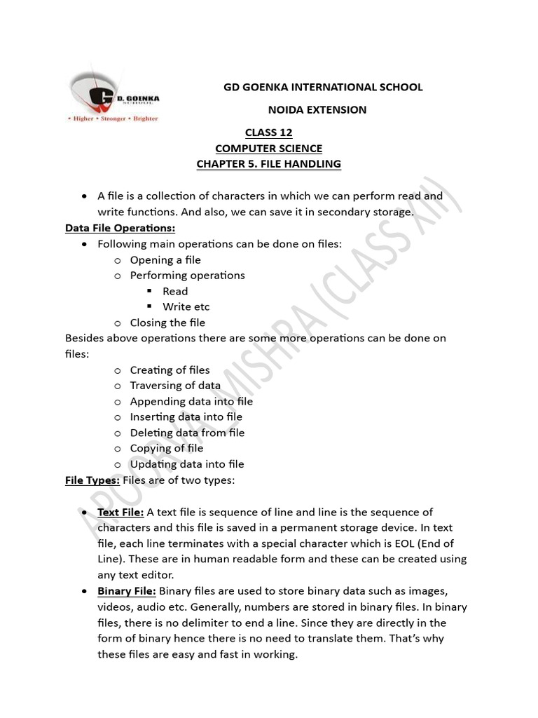 Chapter 5 (File Handling) | PDF | Computer File | Computer Data Storage Chapter 5 (File Handling) | PDF | Computer File | Computer Data Storage