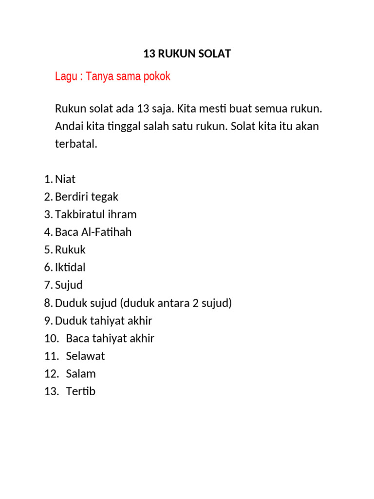 13 Rukun Solat dan Penjelasannya | PDF