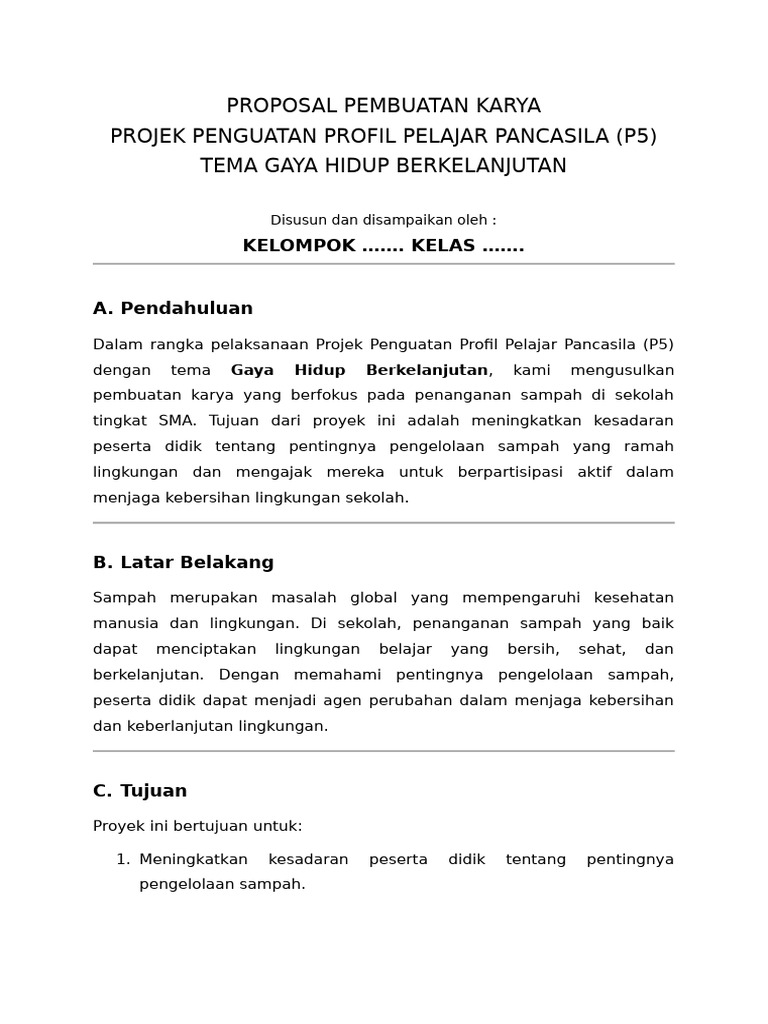 Contoh Pembuatan Proposal Pembuatan Karya P5 Copy | PDF