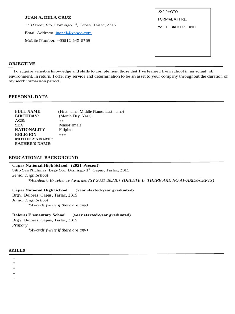 Resume of Juan A. Dela Cruz | PDF