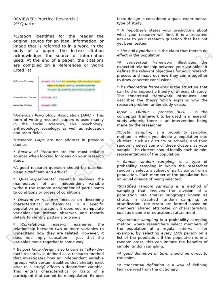 PR2 Q2 Reviewer | PDF | Sampling (Statistics) | Science