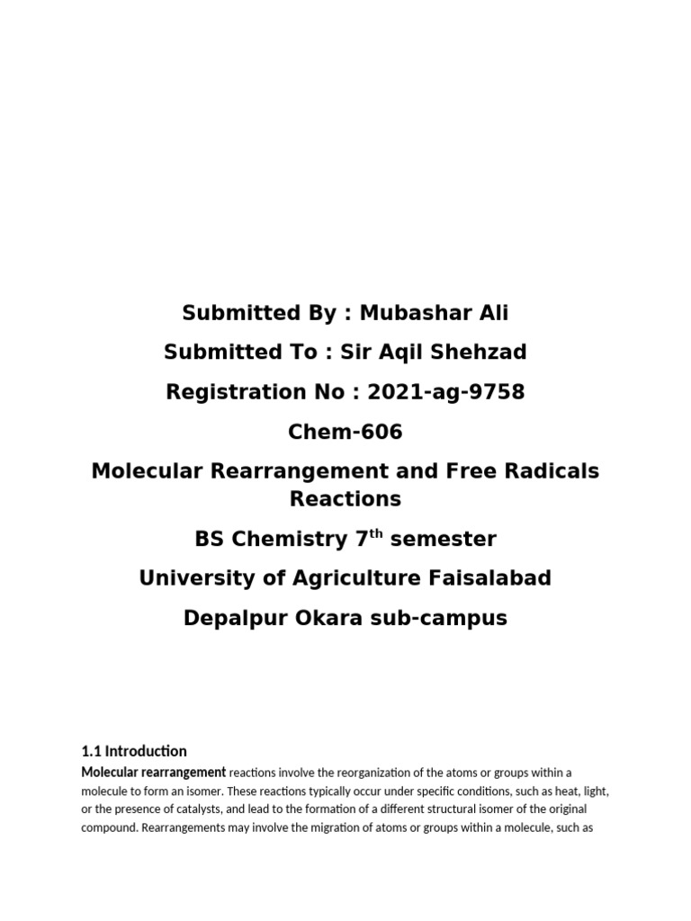 Molecular Rearrangement and Free Radical RXN | PDF | Chemical Reactions ...
