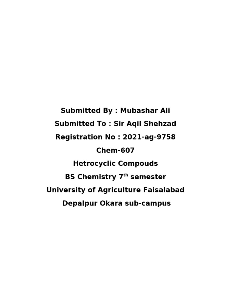 Hetrocyclic Compounds by Mubashar | PDF | Heterocyclic Compound | Pyridine