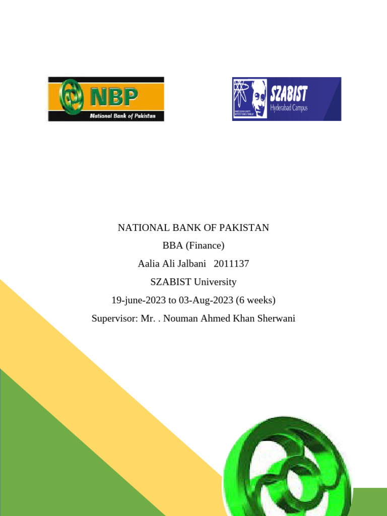 NBP Internship Report For Clearnace | PDF | Cheque | Banks