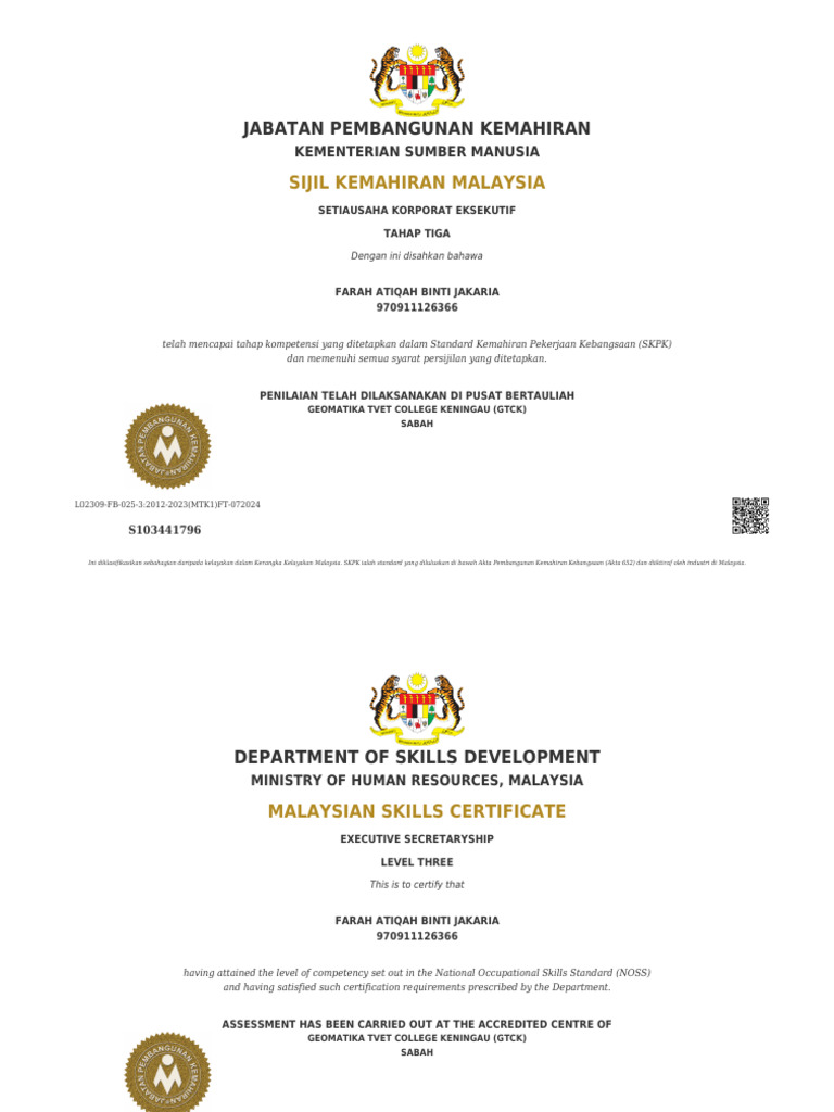 Sijil Kemahiran Malaysia: Setiausaha Korporat | PDF | Malaysia