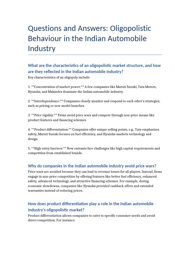 Oligopoly Dynamics in India's Auto Industry | PDF | Oligopoly | Competition