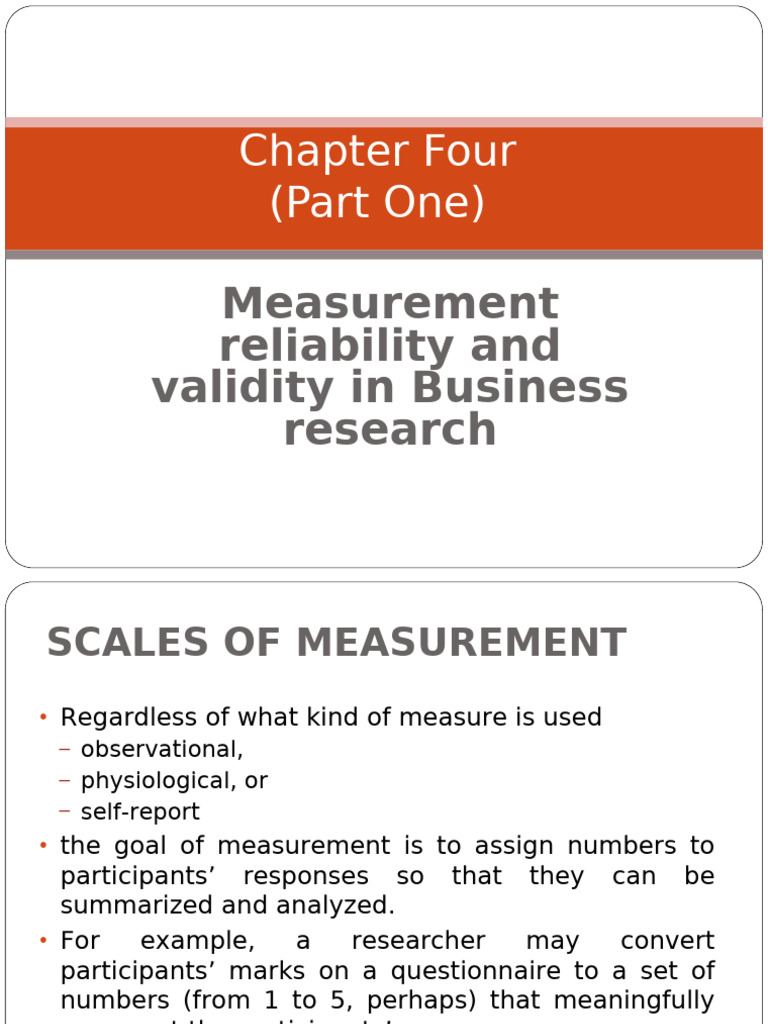 Chapter Four Part One | PDF | Level Of Measurement | Validity (Statistics)