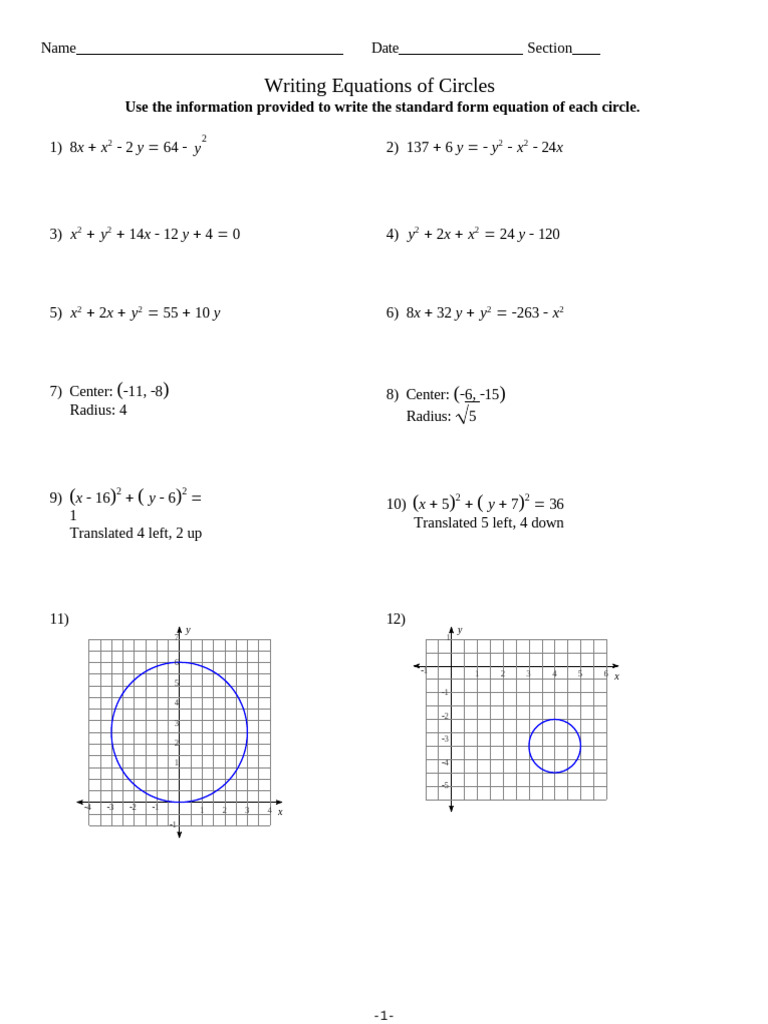 Writing Circle Equations Guide | PDF | Circle | Differential Geometry