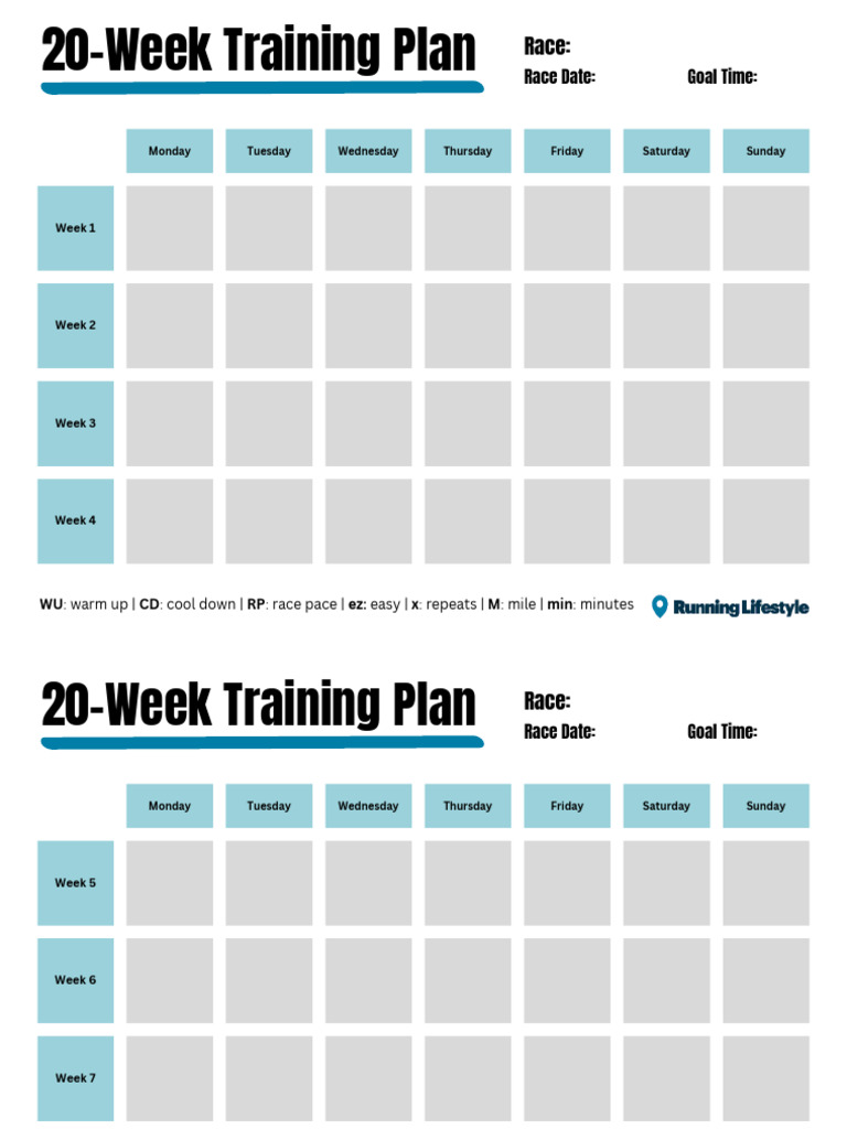 20 Week Training Plan Template Only | PDF