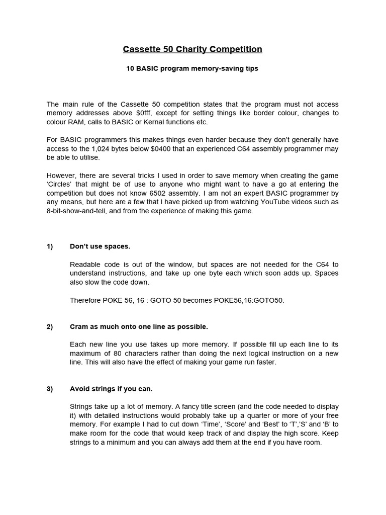 10 BASIC program memory-saving tips | PDF | String (Computer Science ...
