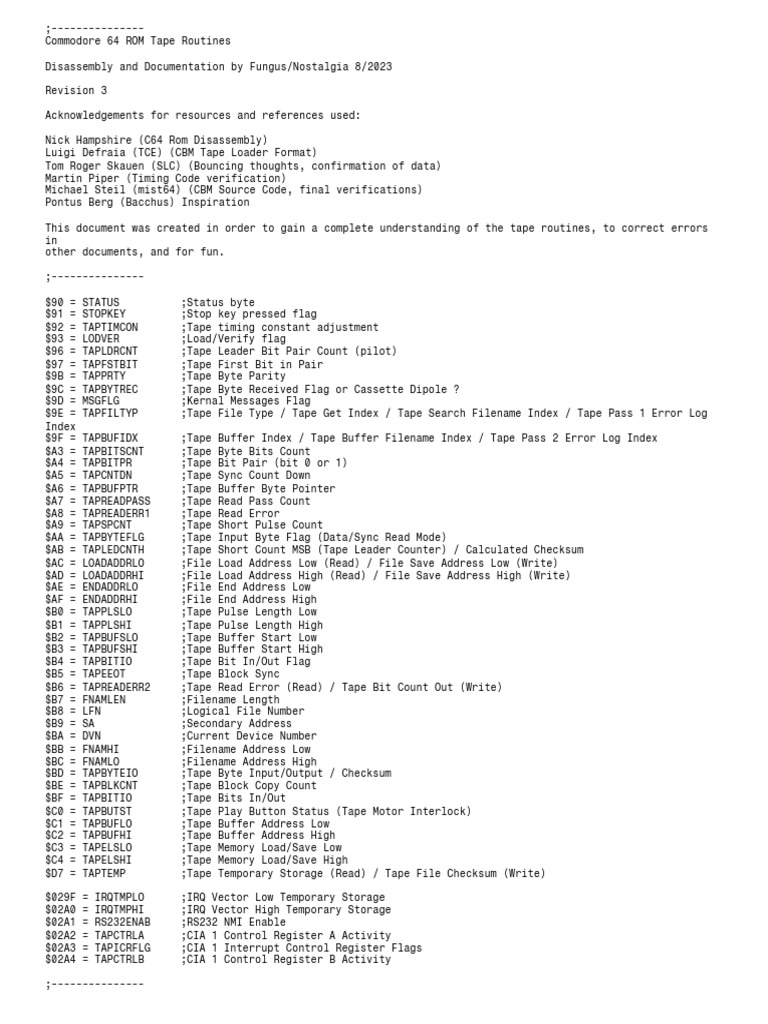 Commodore 64 Tape Routines Guide | PDF | Computing | Computer Data