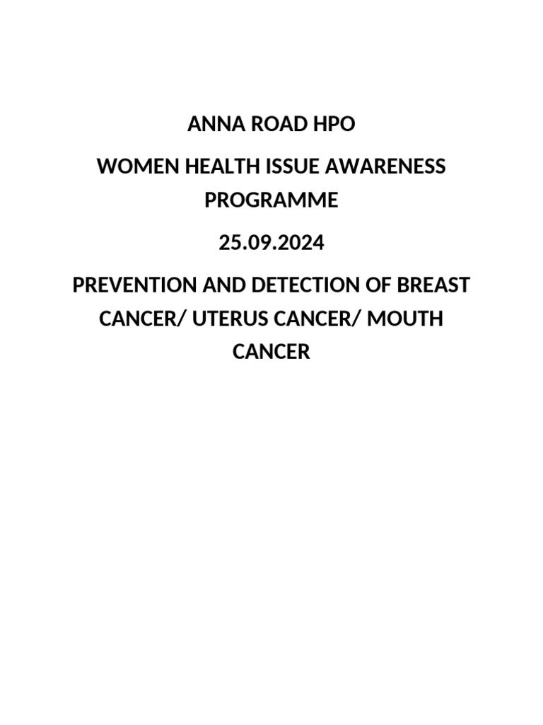 Anna Road Hpo Women Health Issue Awareness Programme 25.09.2024 Prevention and Detection of ...