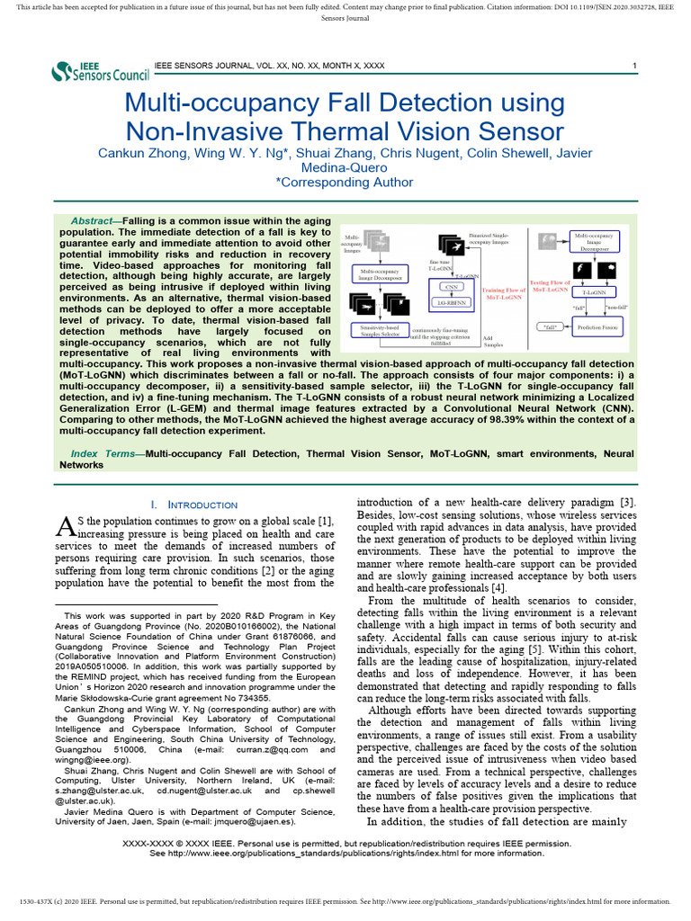 Multi-occupancy Fall Detection using Non-Invasive Thermal Vision Sensor | PDF | Artificial ...