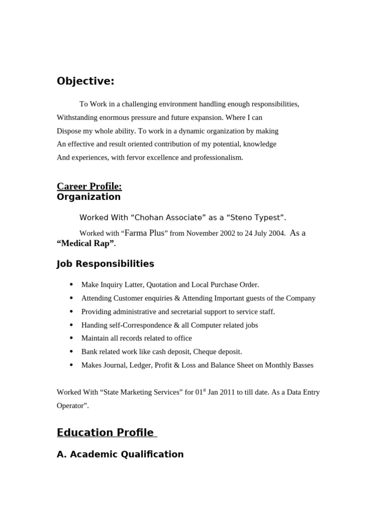 Objective:: Career Profile | PDF