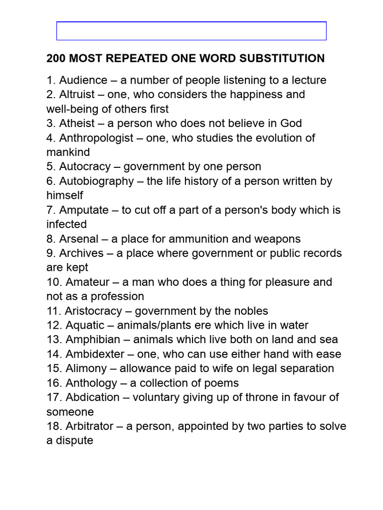 200 One Word Substitution | PDF