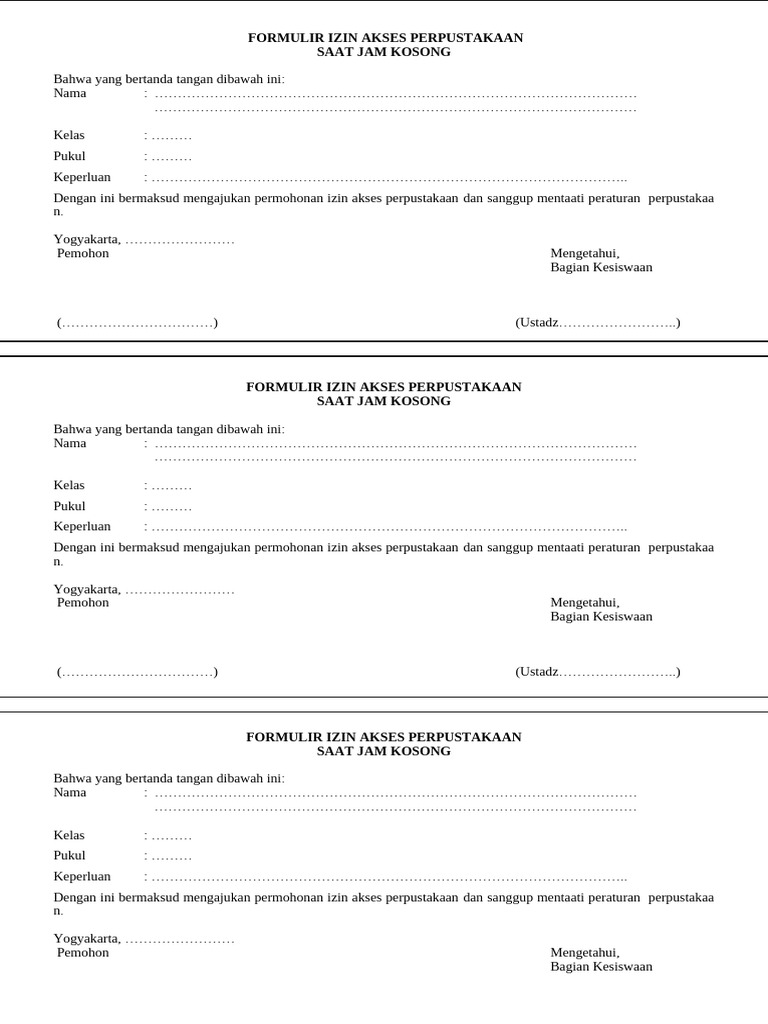 FORM IZIN AKSES PERPUSTAKAAN | PDF