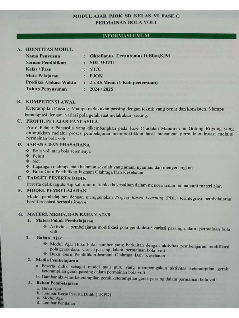 MODUL AJAR PKG PJOK (2) | PDF