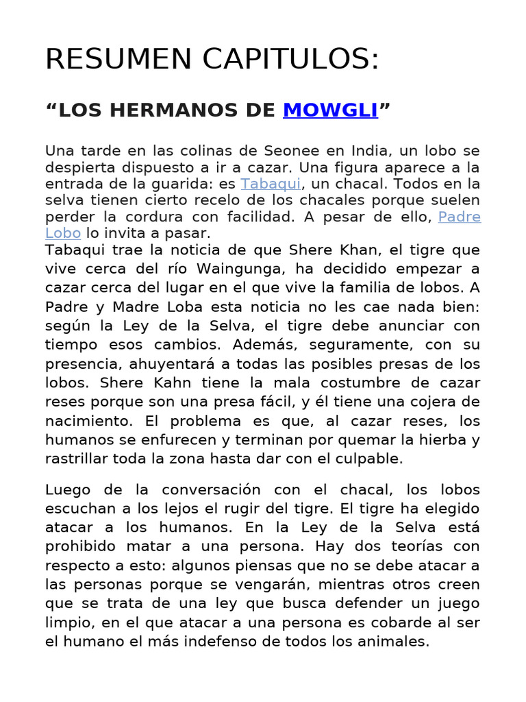 RESUMEN CAPITULOS | PDF | Shere Khan | Bagheera